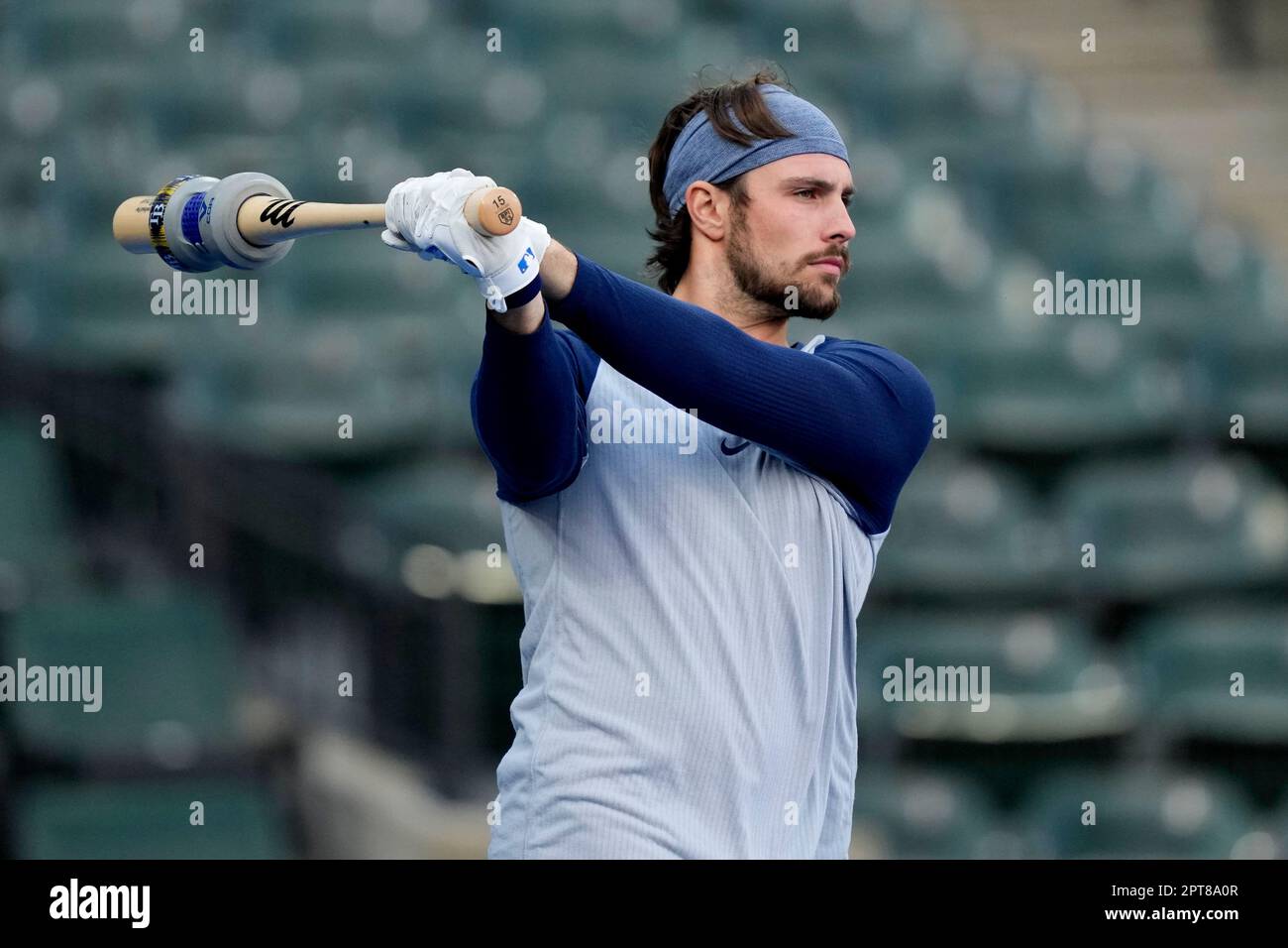 Tampa Bay Rays' Josh Lowe prepares for batting practice for the team's ...