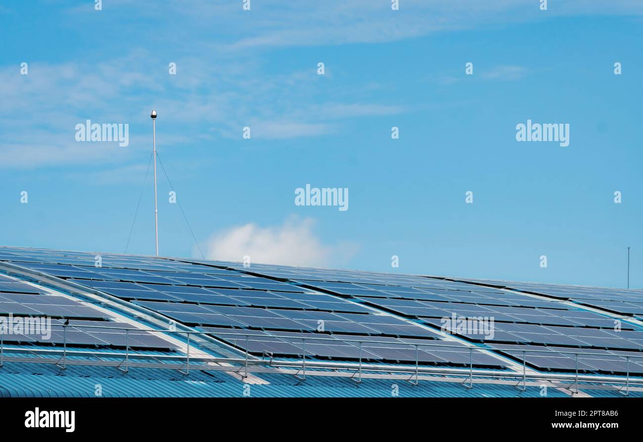 Solar energy for factory or warehouse building. Solar panels on the ...