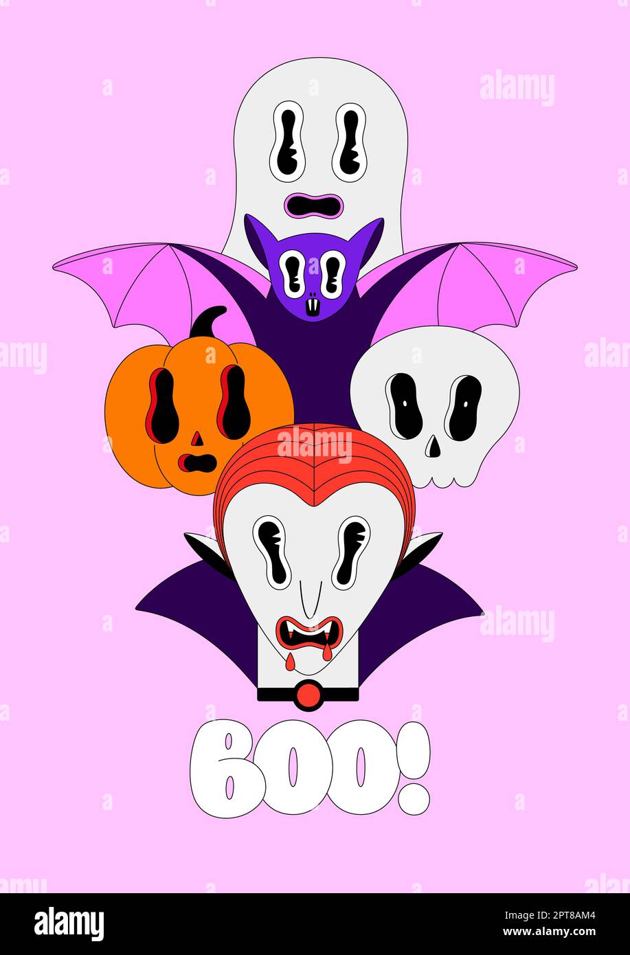 Halloween holiday. Colorful spooky fantasy characters on pink ...