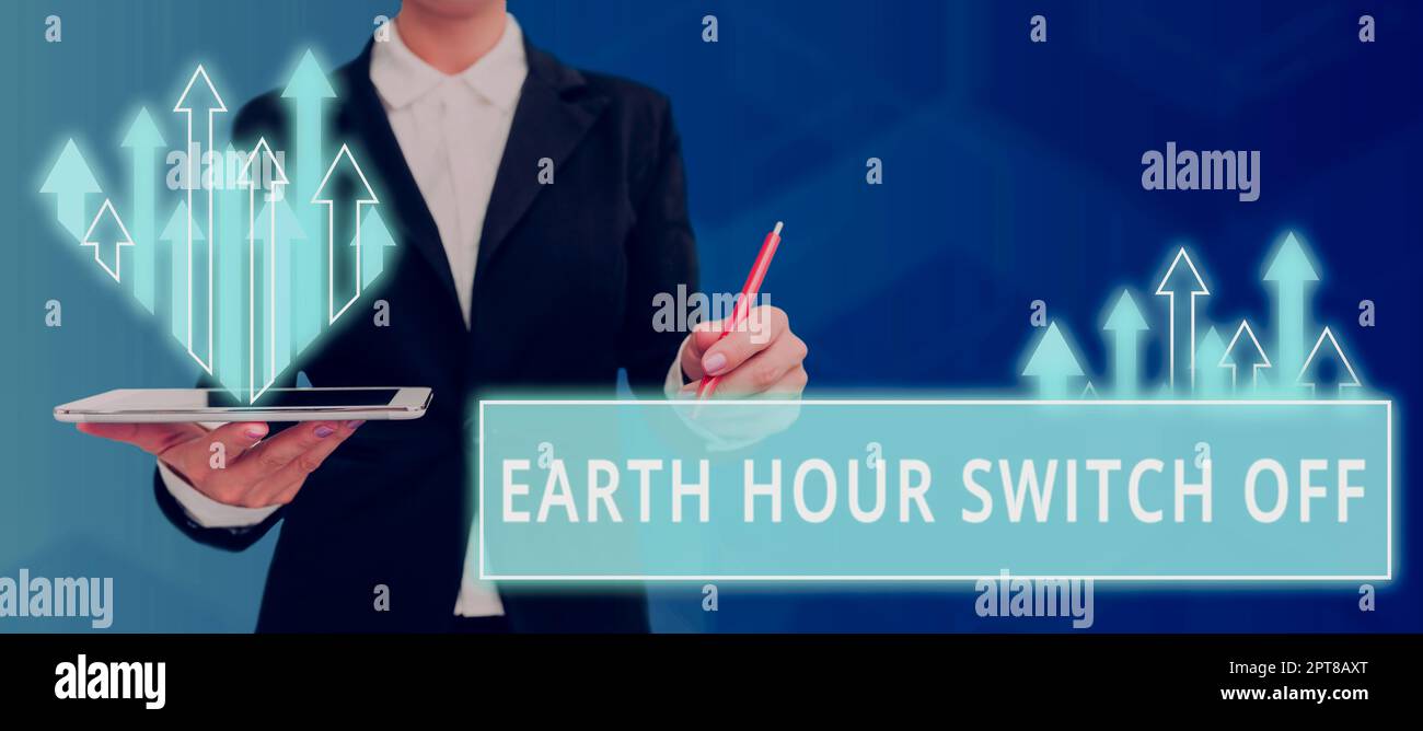 Conceptual caption Earth Hour Switch Off, Word Written on The Lights ...