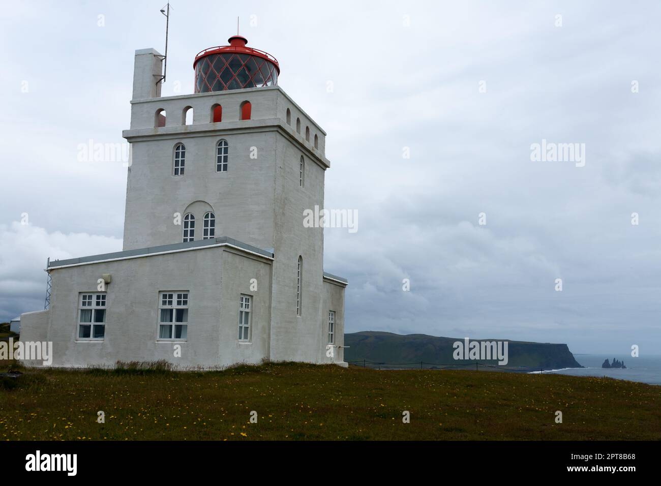 Dyrholaey lighthouse view. South Iceland landmark. Building close up ...