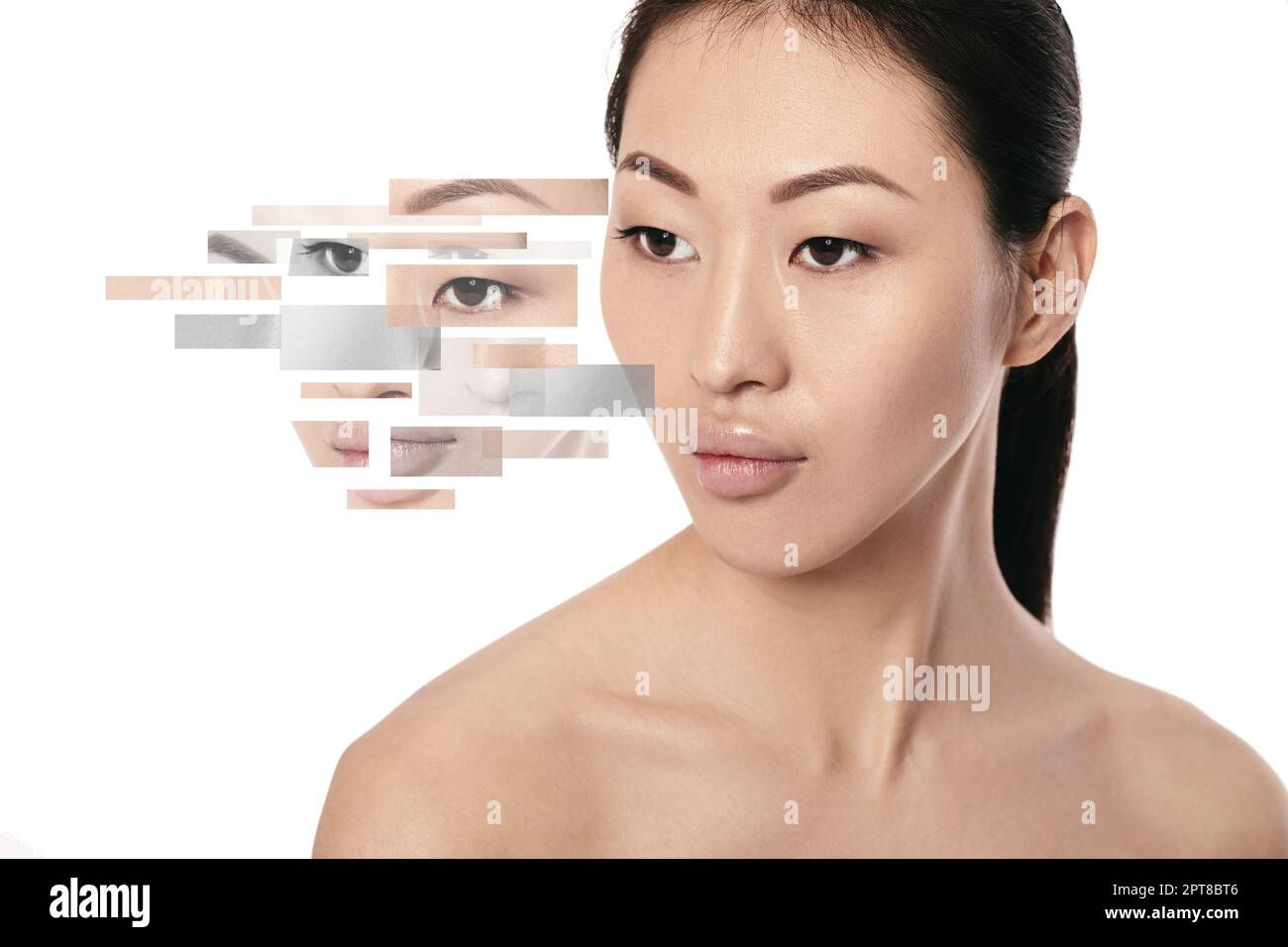 Face made of many different colorless and colored parts of the portrait ...