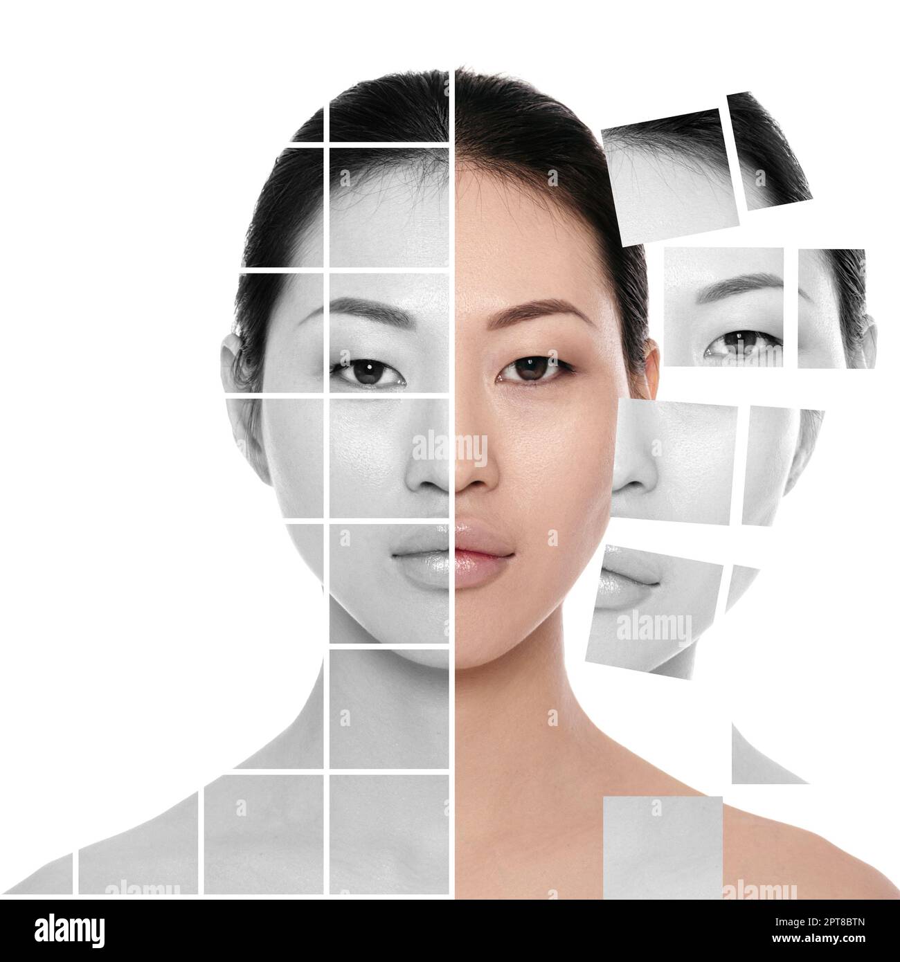 Face made of many different colorless and colored parts of the portrait ...