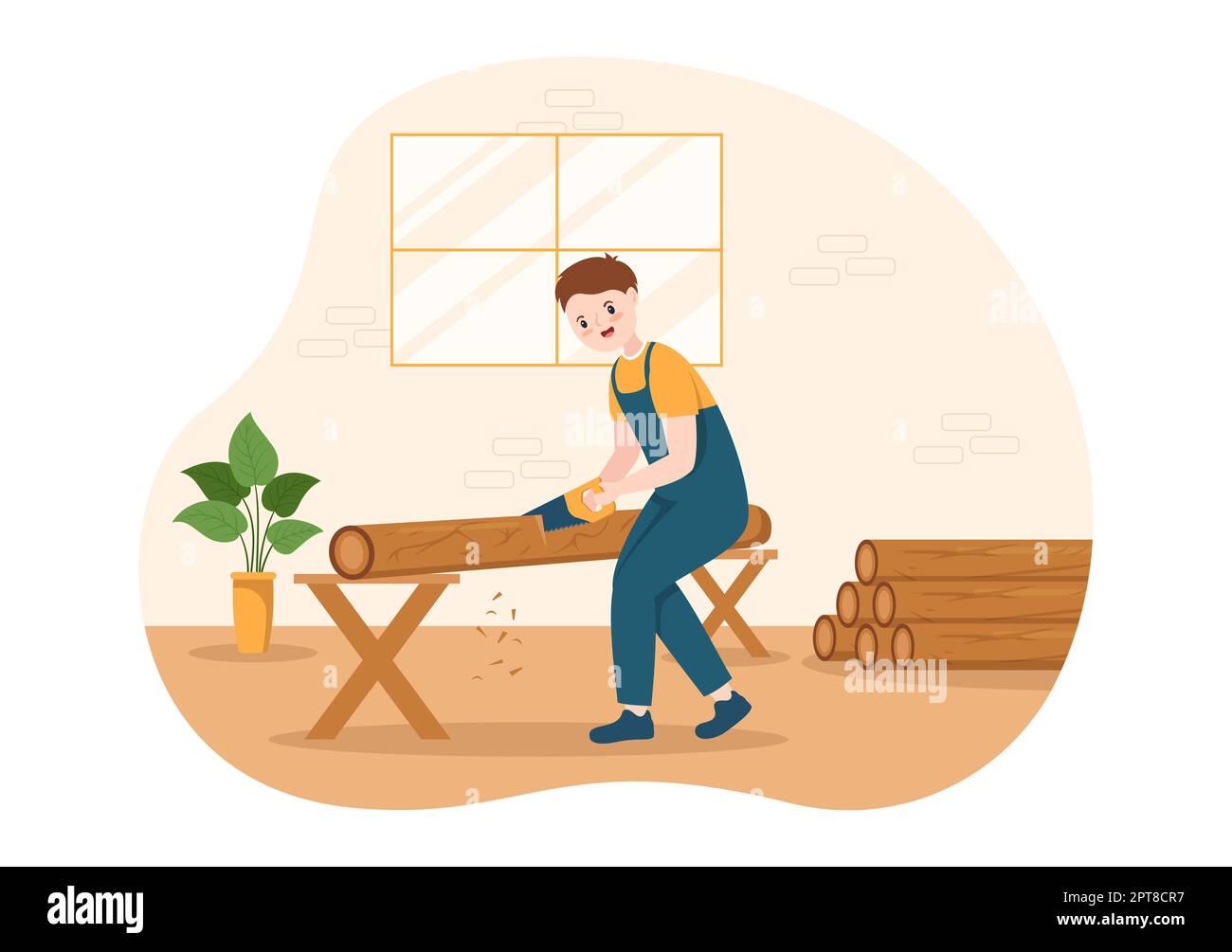 People Tree Cutting and Timber with Truck, Chainsaw Wooden and Tools ...