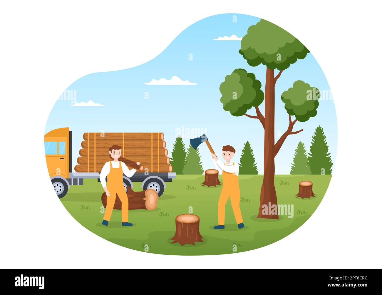 People Tree Cutting and Timber with Truck, Chainsaw Wooden and Tools ...