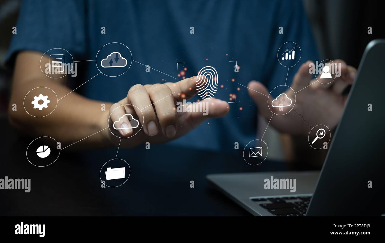 biometric identification fingerprint scanner cyber futuristic digital ...