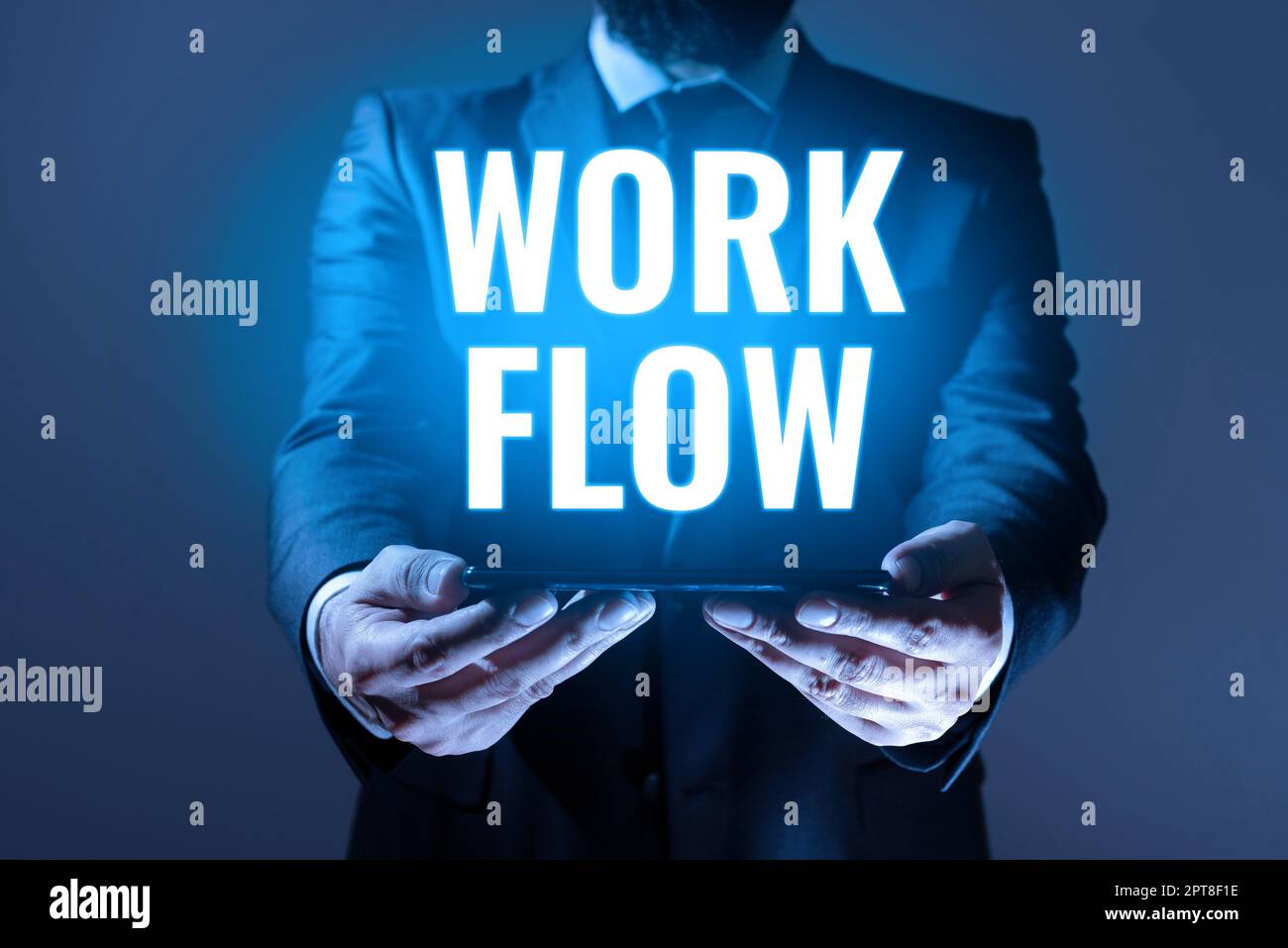 Hand writing sign Work Flow, Business overview Continuity of a certain ...