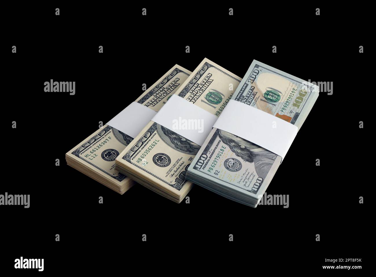 Bundle of US dollar bills isolated on black. Pack of american money ...