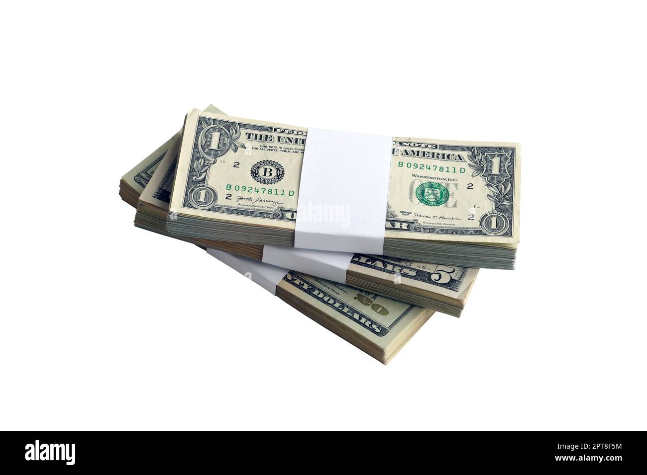 Bundle of US dollar bills isolated on white. Pack of american money ...