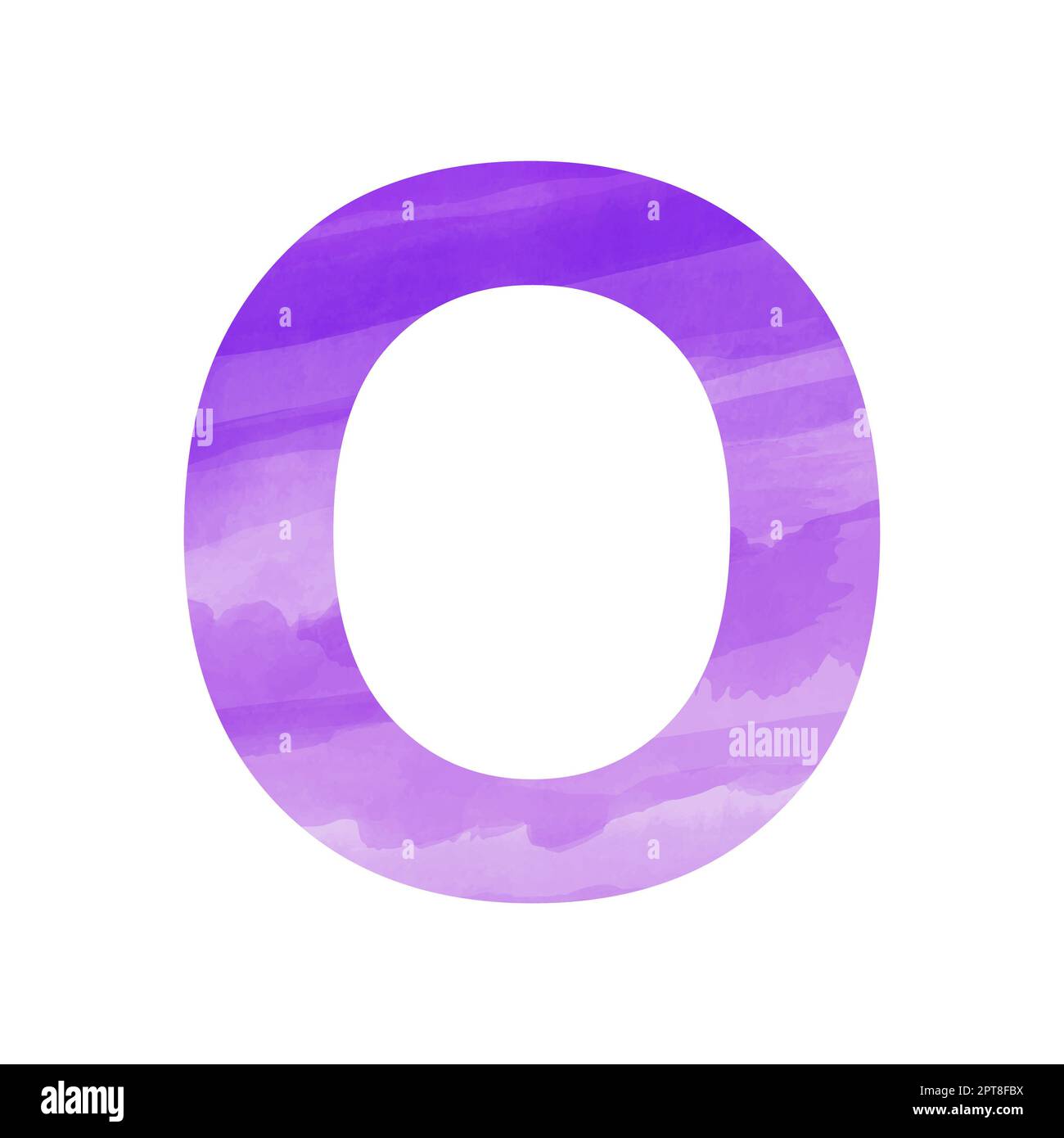 English alphabet, letter O painted with watercolor blue blue paints ...