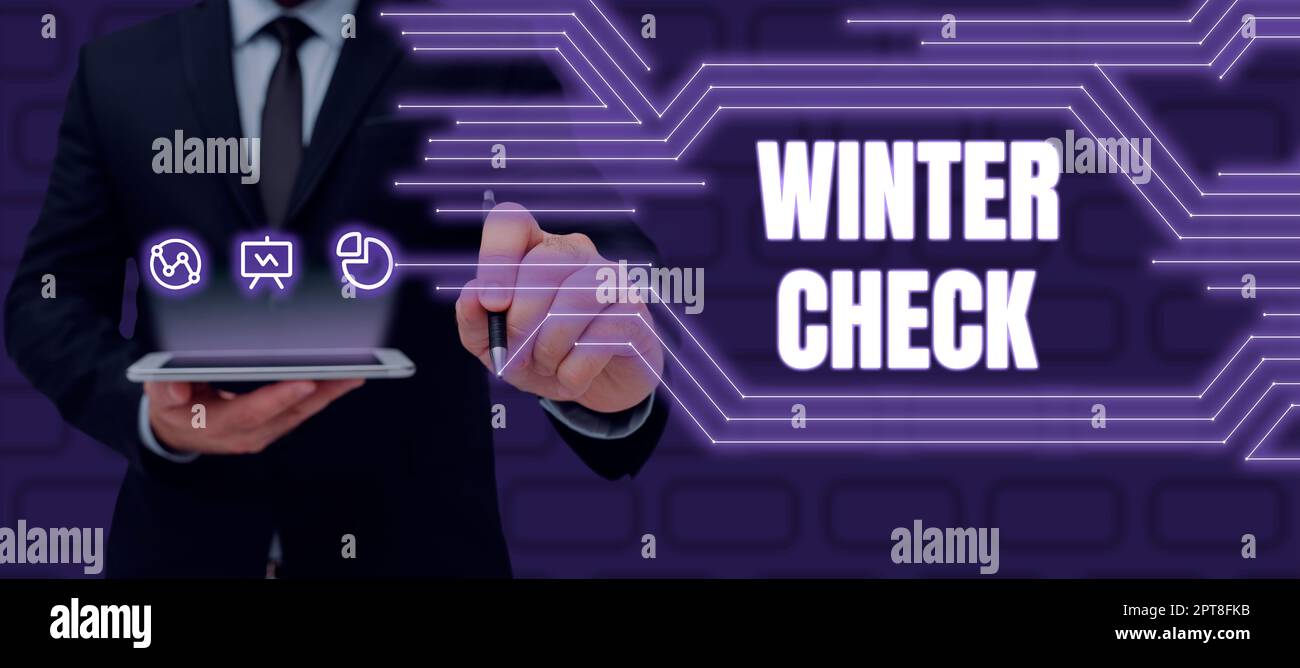 Hand writing sign Winter Check, Business showcase Coldest Season ...