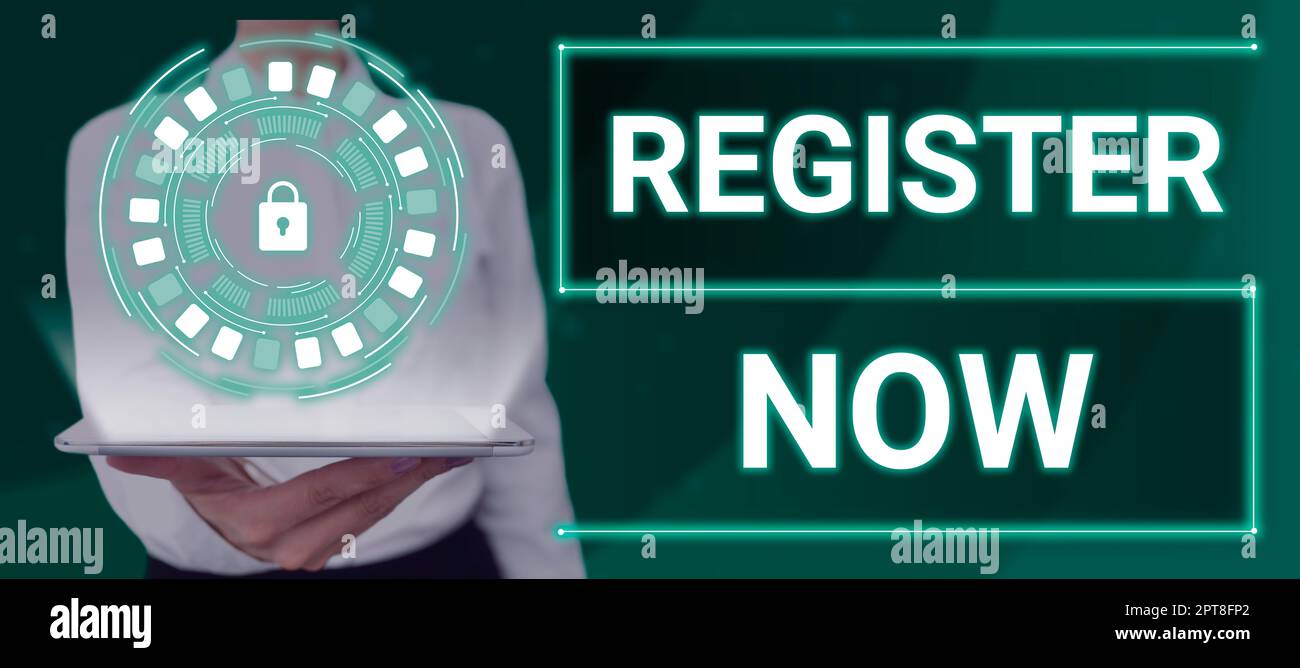 Text showing inspiration Register Now, Word Written on Name in an ...