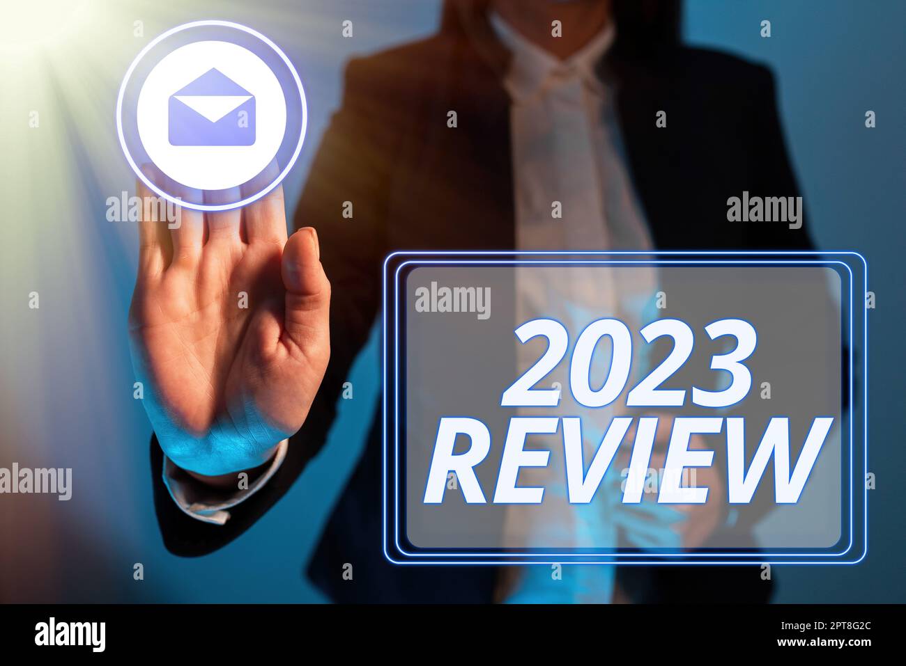 Text caption presenting 2023 Review, Business overview seeing important ...