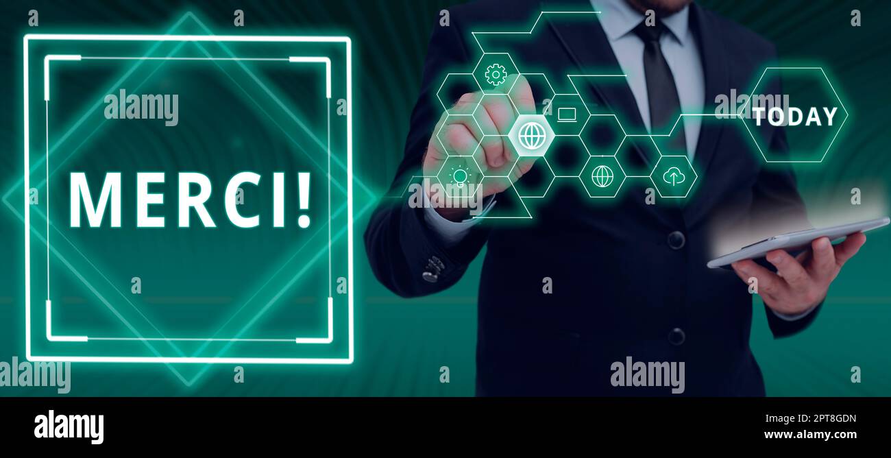 Writing displaying text Merci, Concept meaning thank you in French what ...