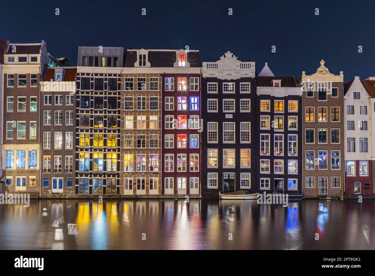 Europe, Netherlands, North Holland, Amsterdam. Lights at night in ...