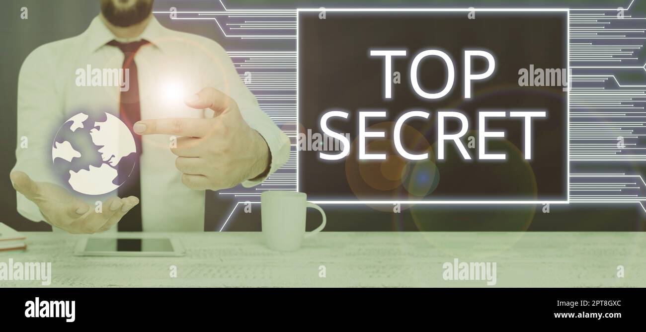 Sign displaying Top Secret, Word Written on telling someone important ...