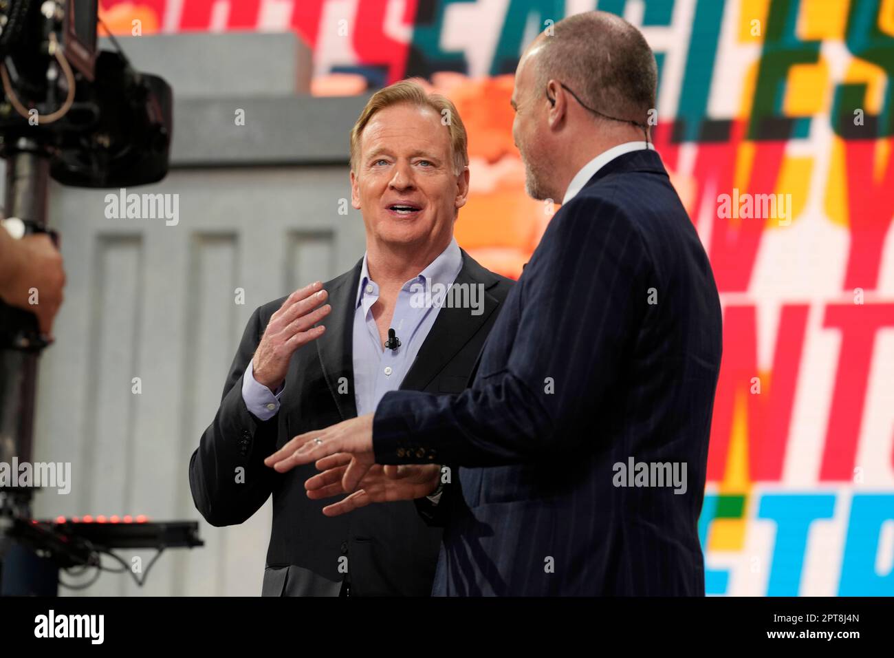 NFL Commissioner Roger Goodell, left, speaks with NFL Network's Rich ...