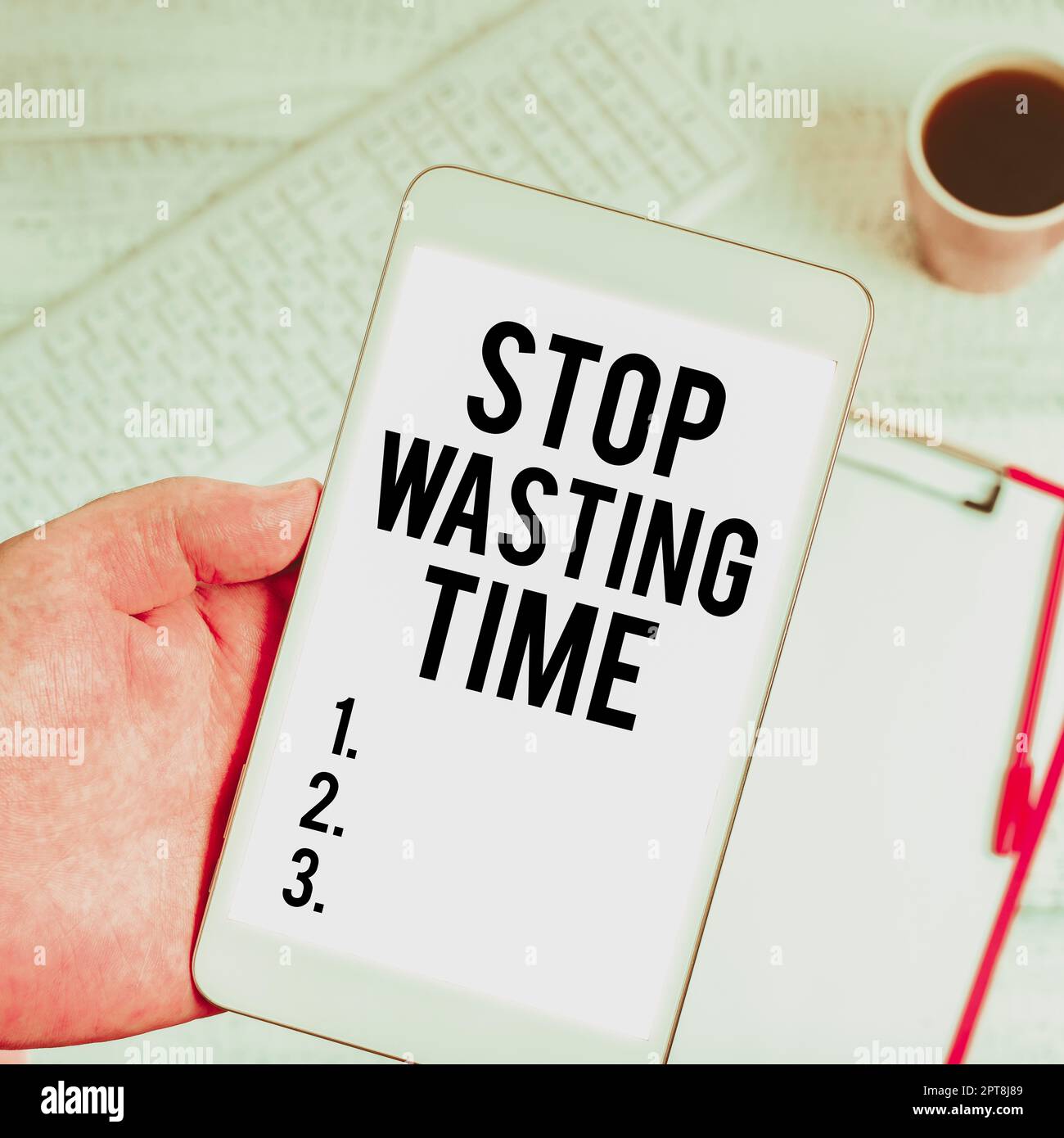 Hand writing sign Stop Wasting Time, Business idea Organizing ...