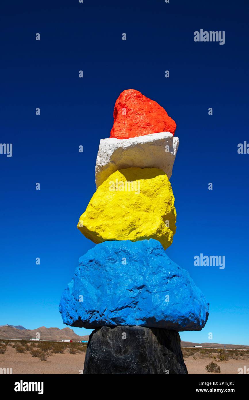 Seven Magic Mountains, artwork, totems made of boulders, by Ugo ...
