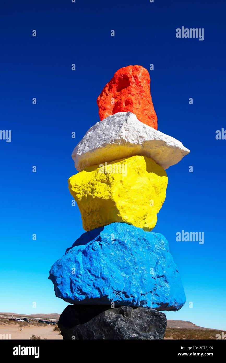 Seven Magic Mountains, artwork, totems made of boulders, by Ugo ...