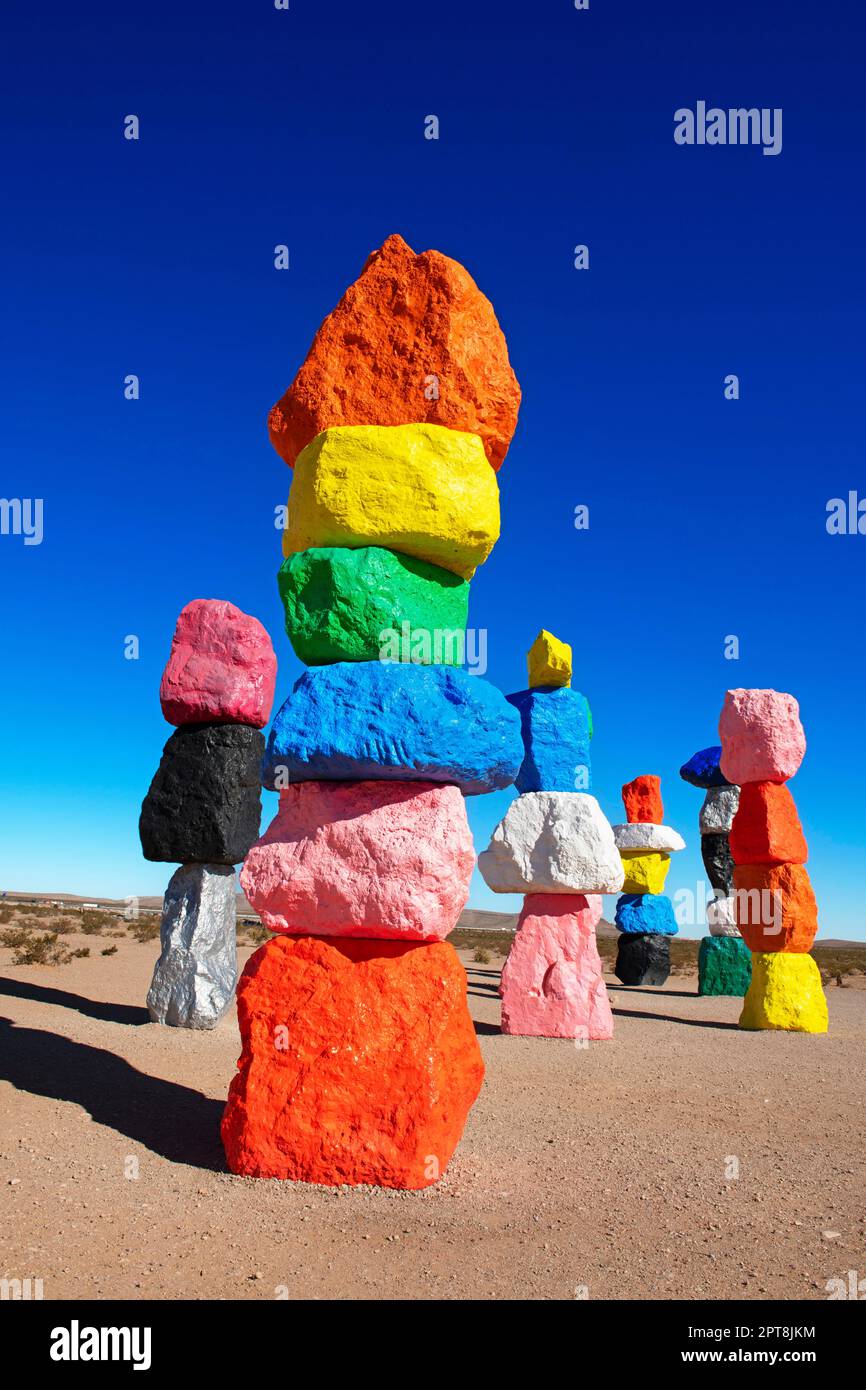 Seven Magic Mountains, artwork, totems made of boulders, by Ugo ...