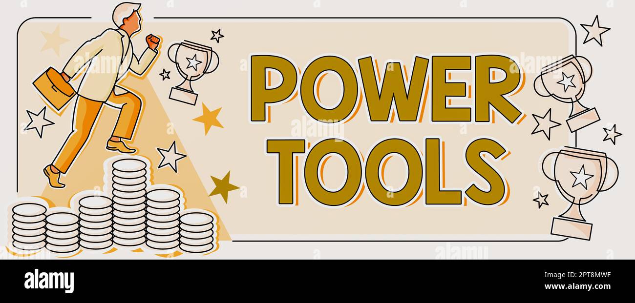Text caption presenting Power Tools, Business approach tools powered by ...