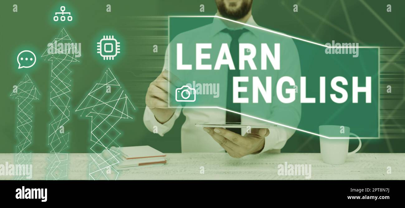 Sign displaying Learn English, Word for to train writing and speaking ...