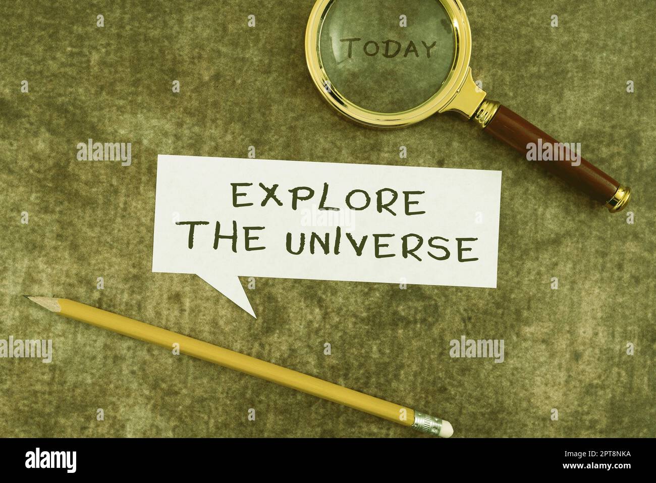 Conceptual caption Explore The Universe, Word Written on Space and ...