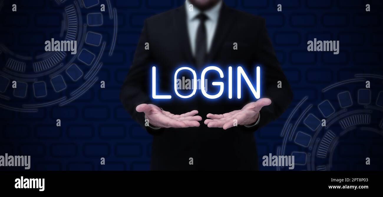 Writing displaying text Login, Business showcase process by which an ...