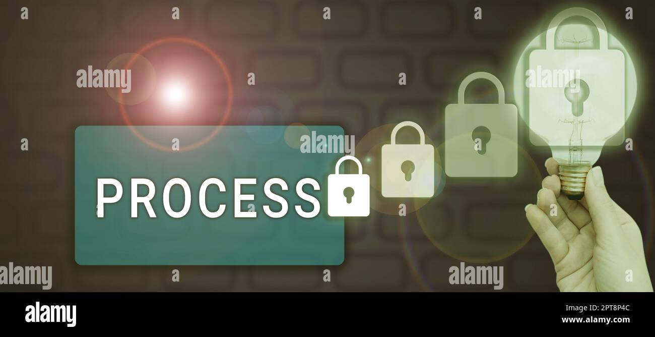 Text caption presenting Process, Concept meaning series of progressive ...