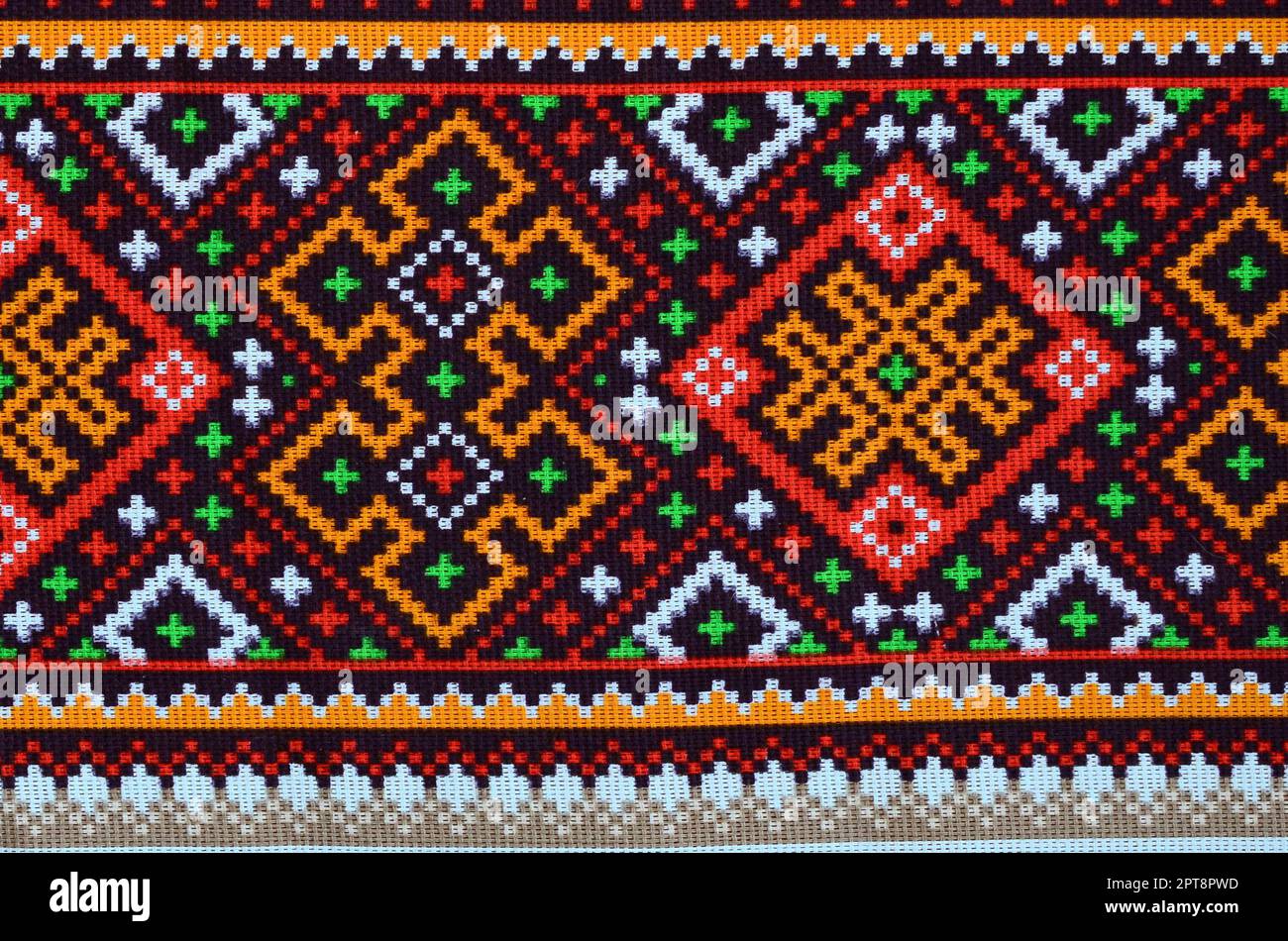Traditional Ukrainian folk art knitted embroidery pattern on textile ...