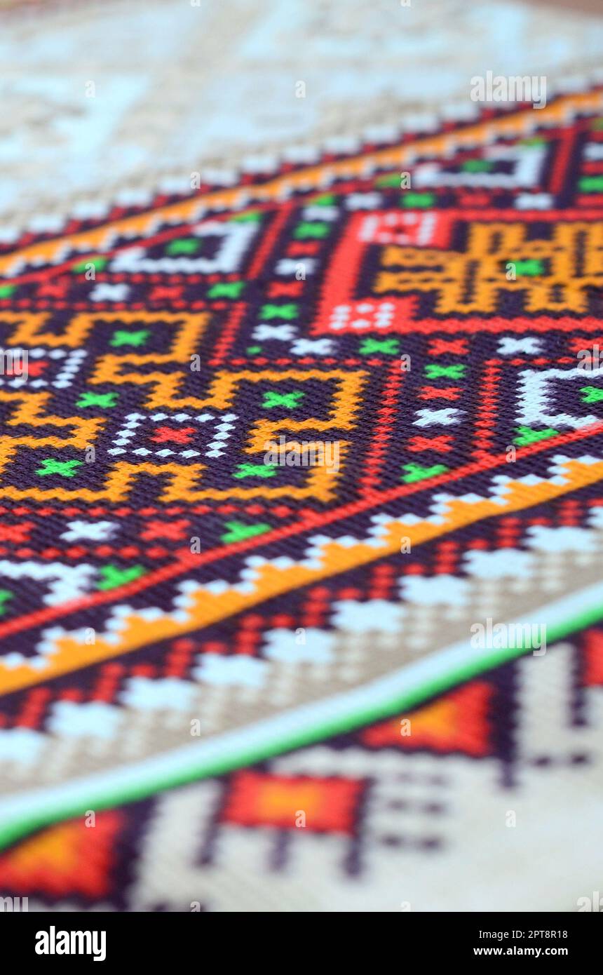 Traditional Ukrainian folk art knitted embroidery pattern on textile ...