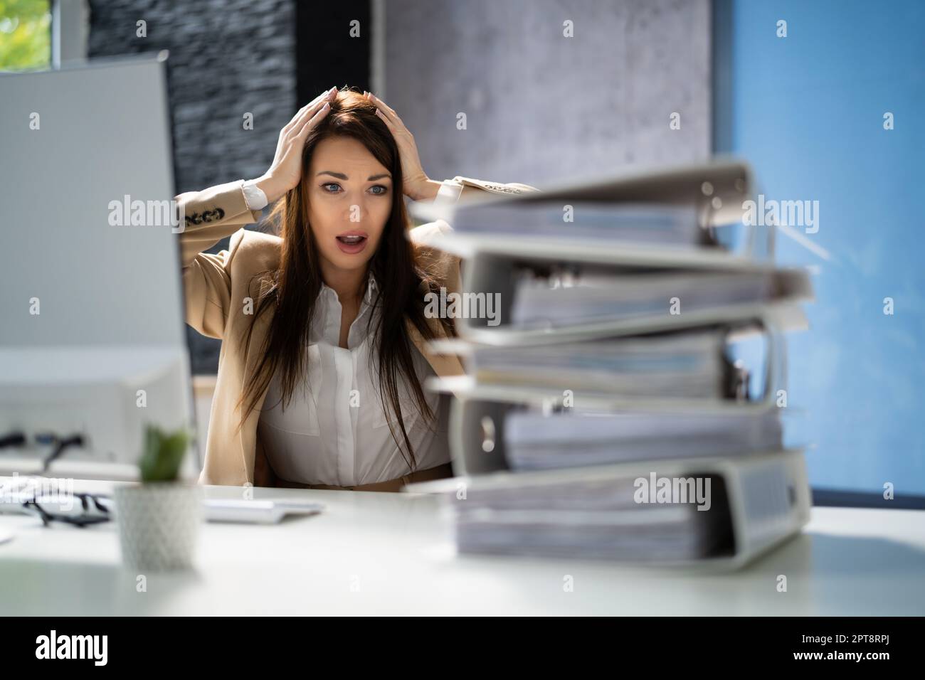 Workaholic Accountant Businesswoman With Headache And Stress Stock ...