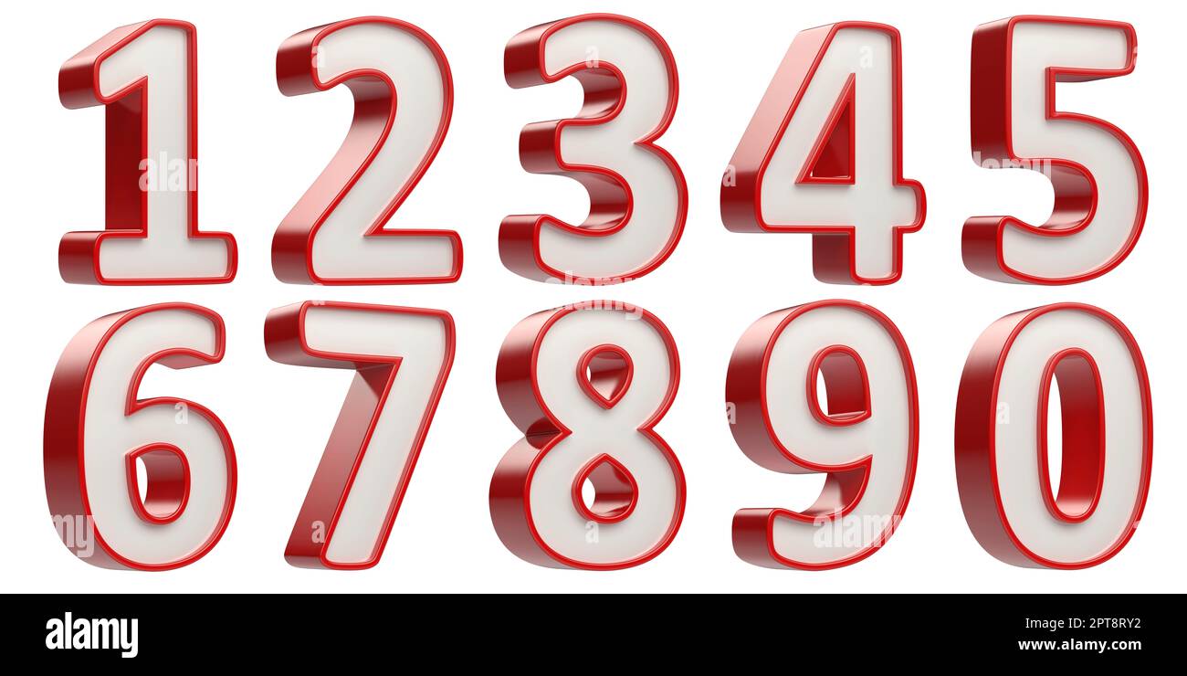 Set of 3D plastic numbers with red frame, isolated on white background ...