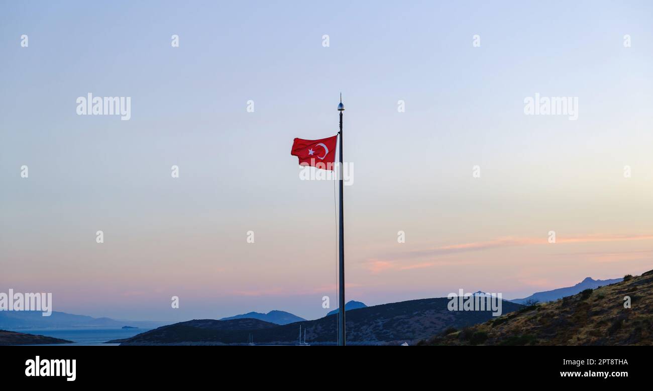 Turkey national flag waving in beautiful sunset colors. Turkey flag ...