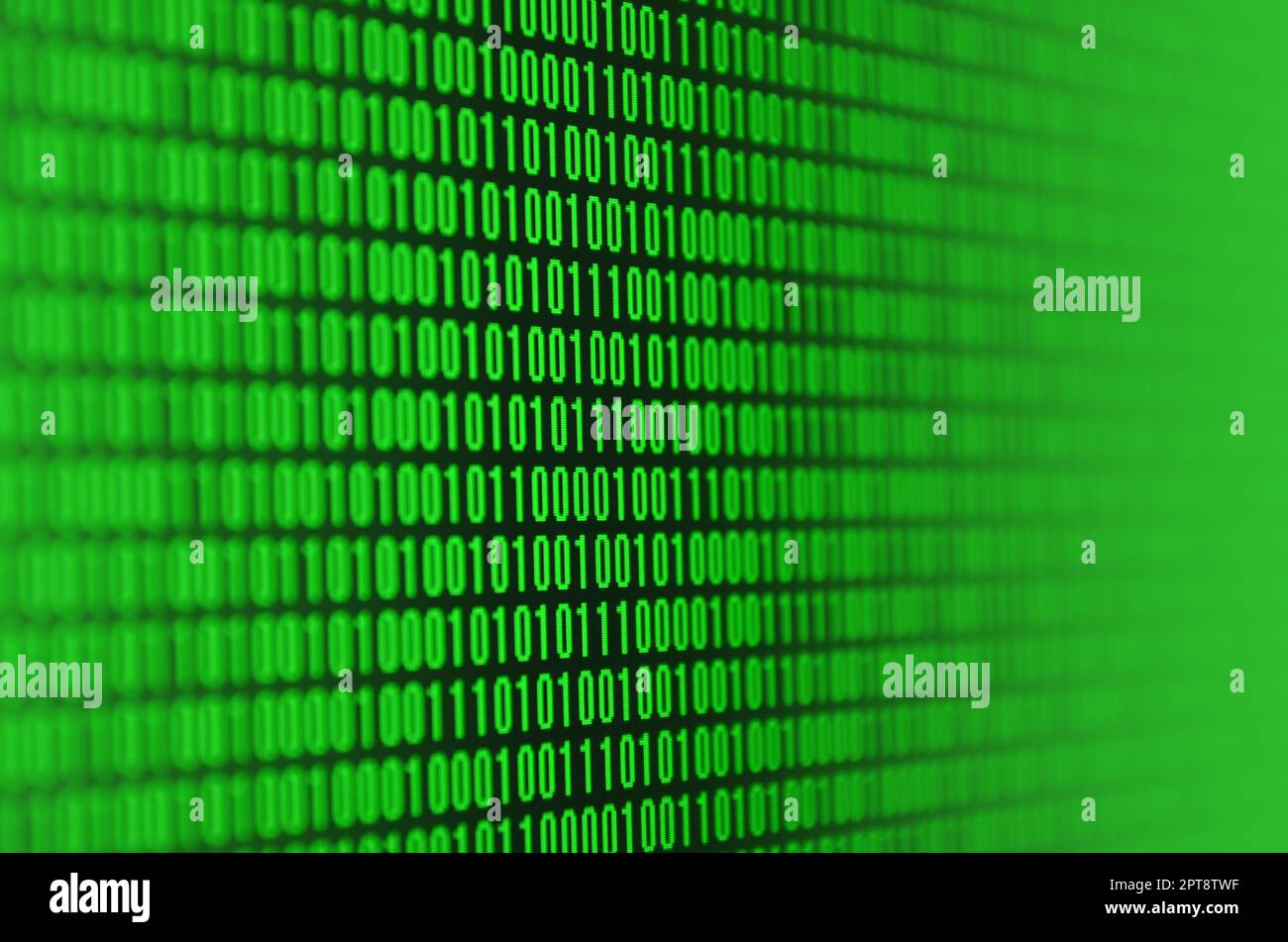 An image of a binary code made up of a set of green digits on a black ...