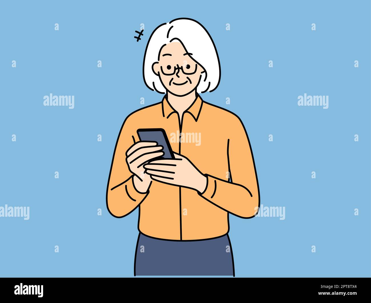 Modern elderly grandmother using cellphone. Cool mature grandma look at ...