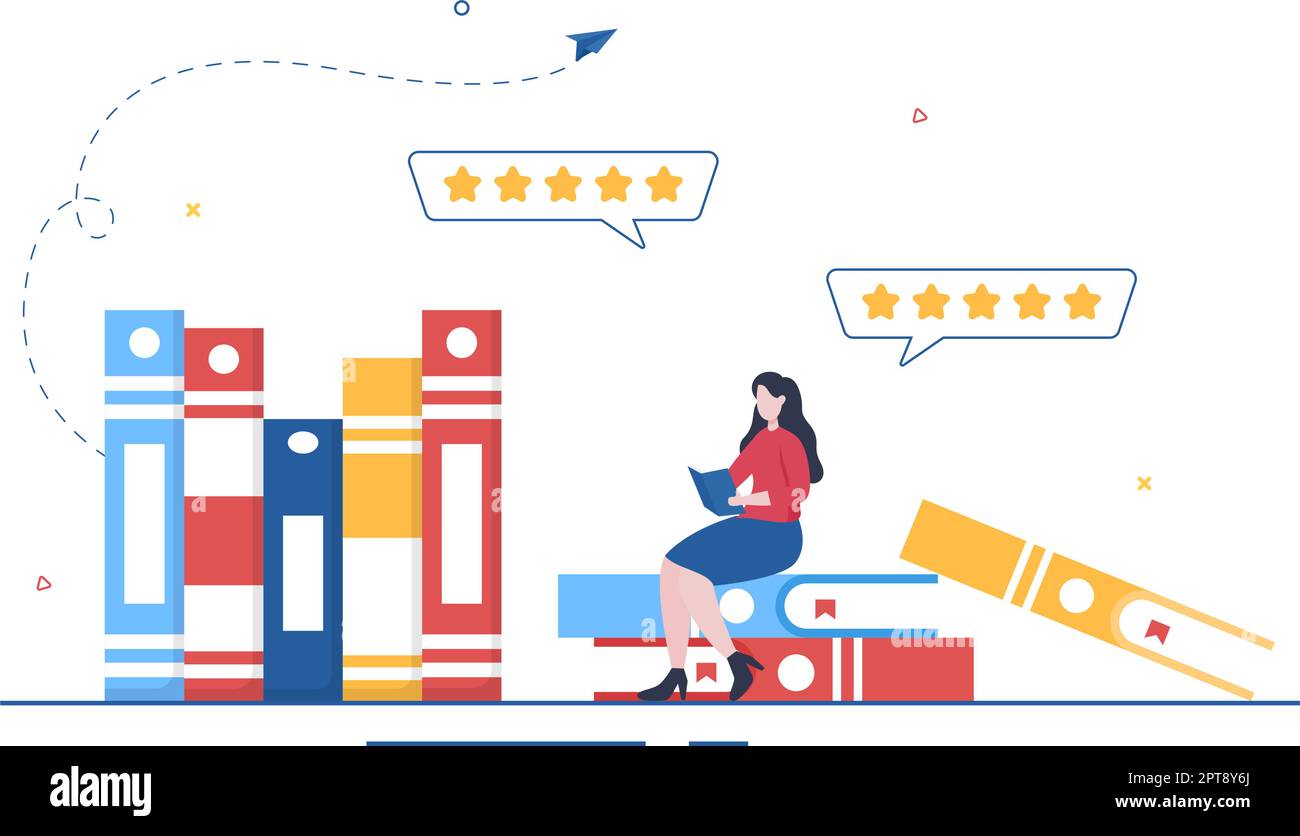 Book Review Template Hand Drawn Cartoon Flat Illustration with Reader ...