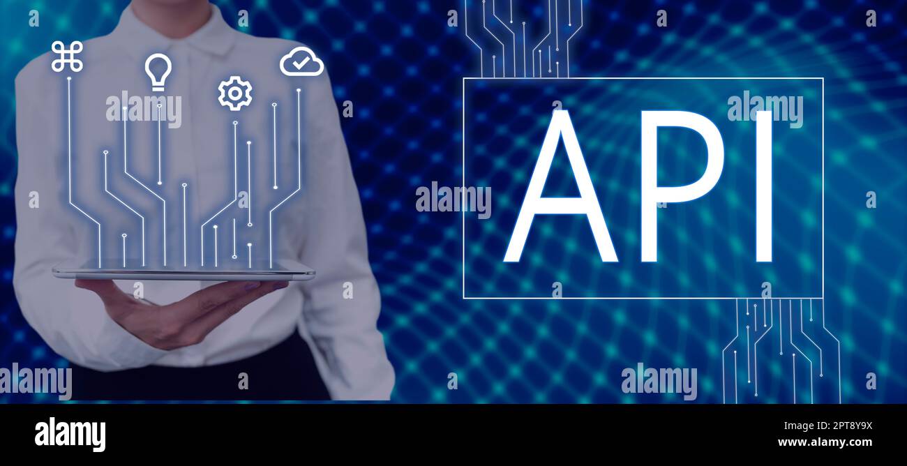 Text showing inspiration Api, Business showcase set of routines, protocols, and tools for ...