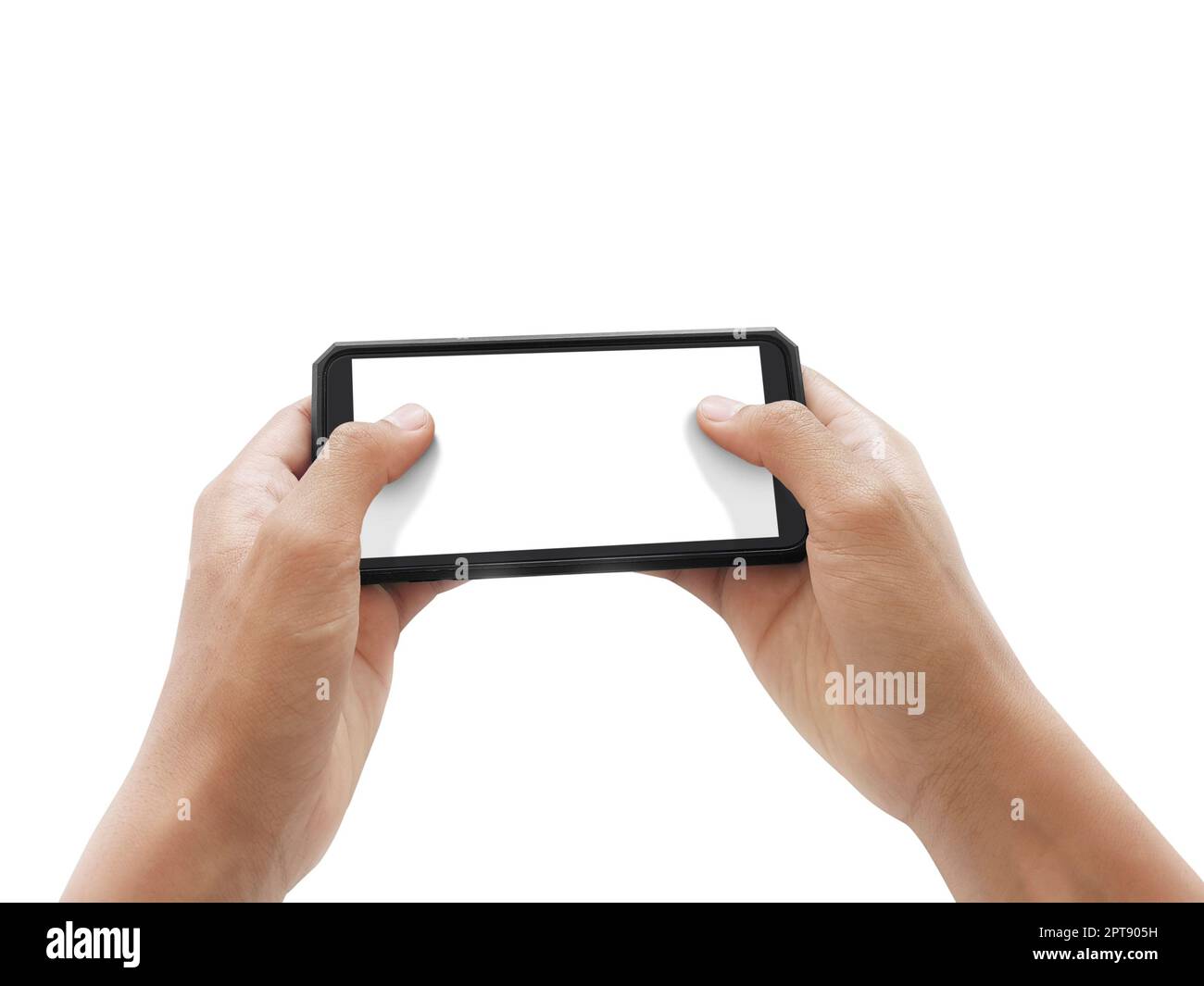 Two hands holding big screen smart phone, clipping path Stock Photo - Alamy