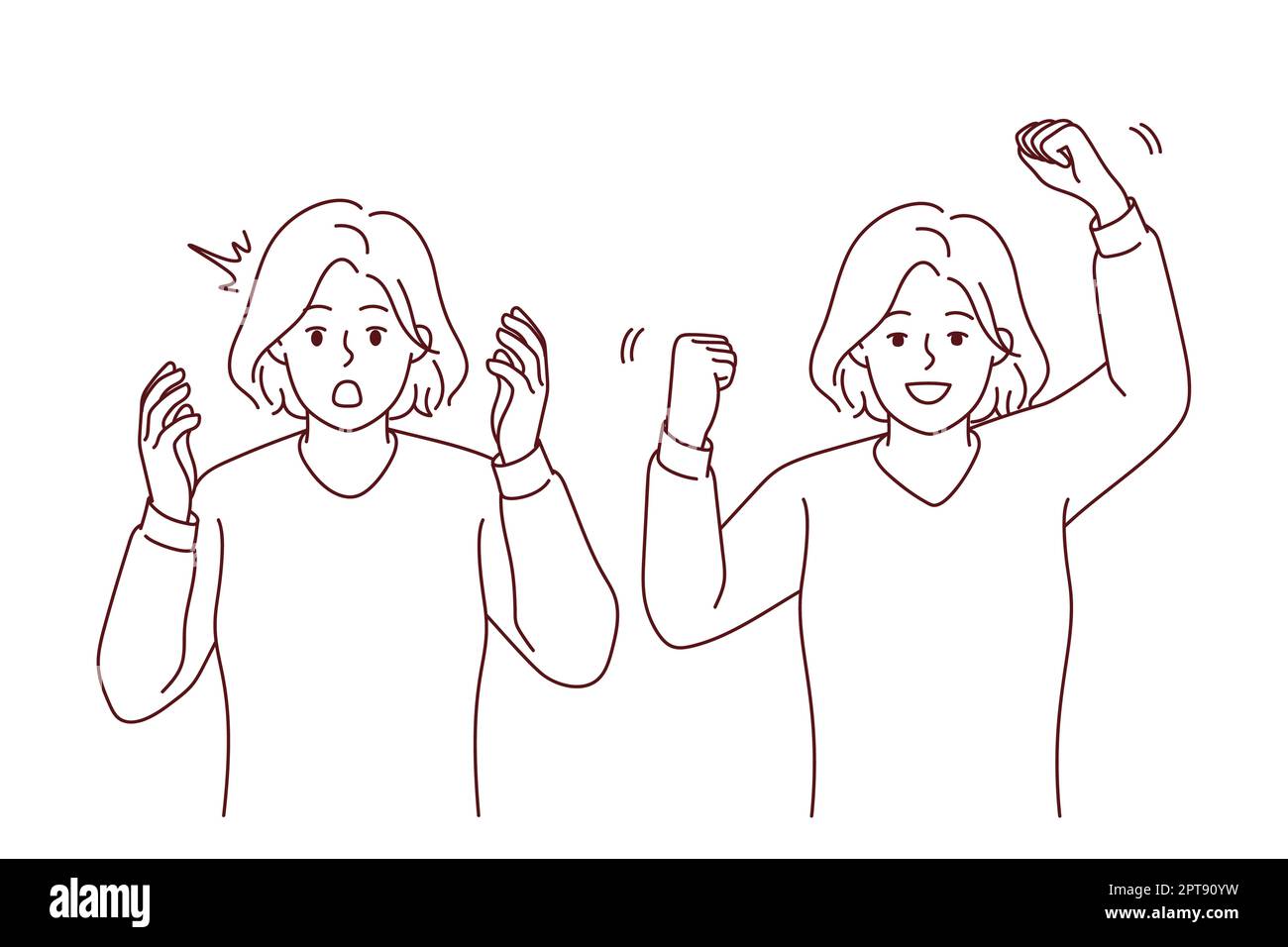 Young woman feeling unhappy and happy showing different emotions ...