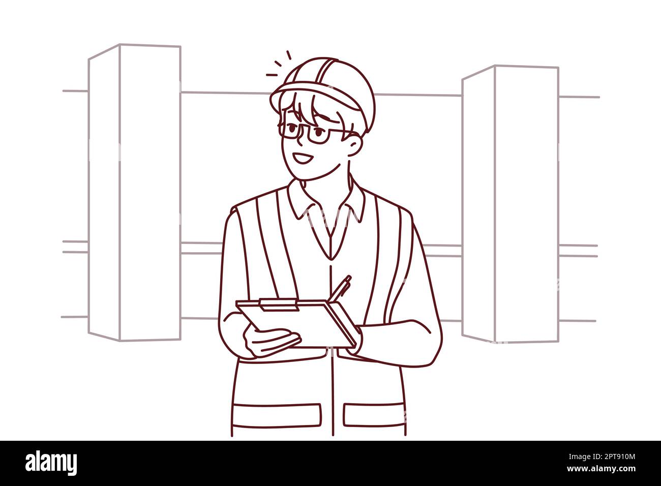 Male engineer in uniform and helmet on construction site. Man ...