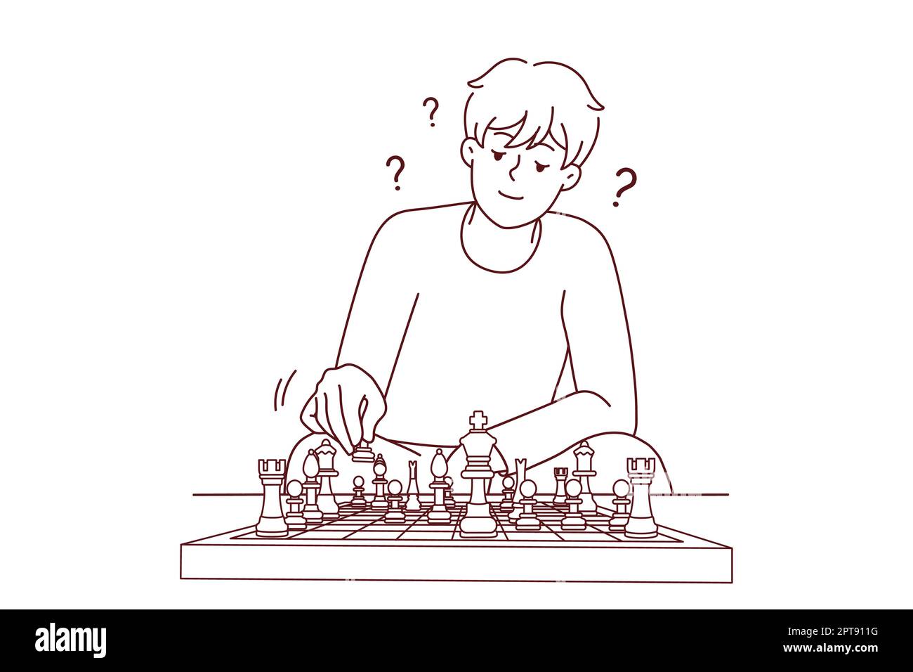 Young man feel frustrated think playing chess at home. Millennial guy ...