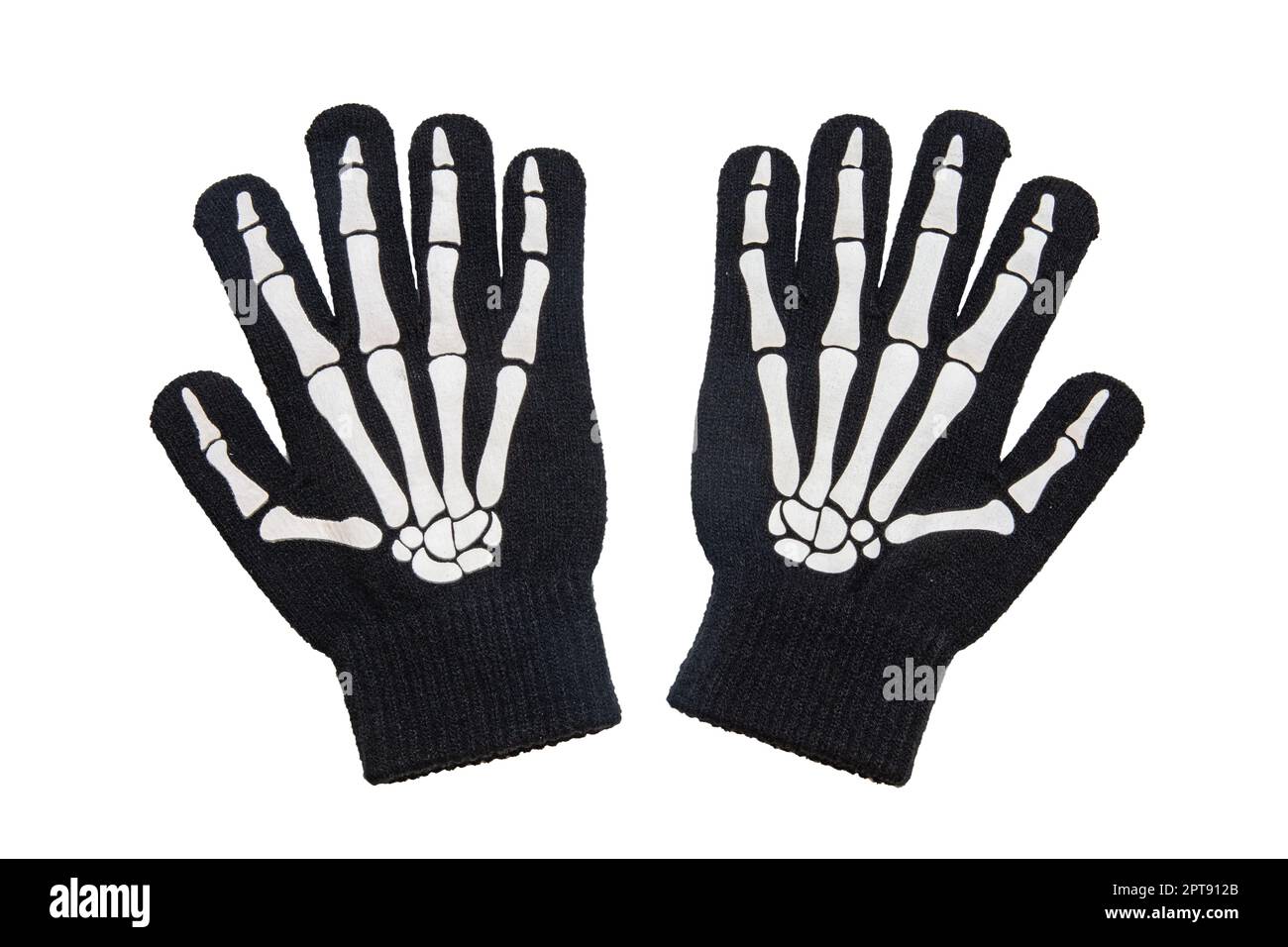 Halloween equipment. Close-up of a pair of skeleton gloves isolated on ...