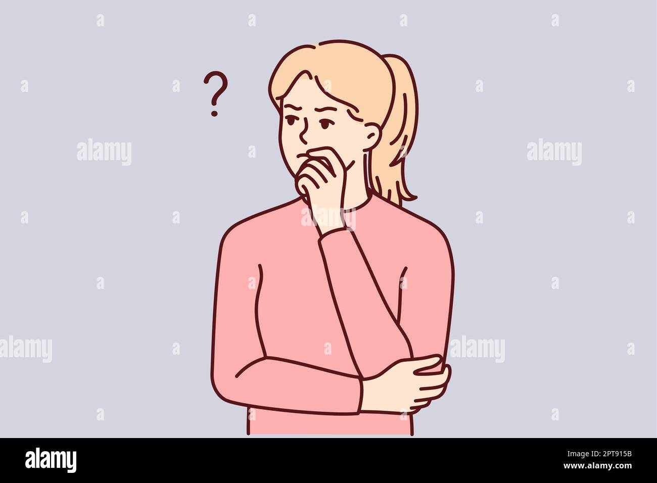 Pensive young woman feeling confused thinking of problem solution ...
