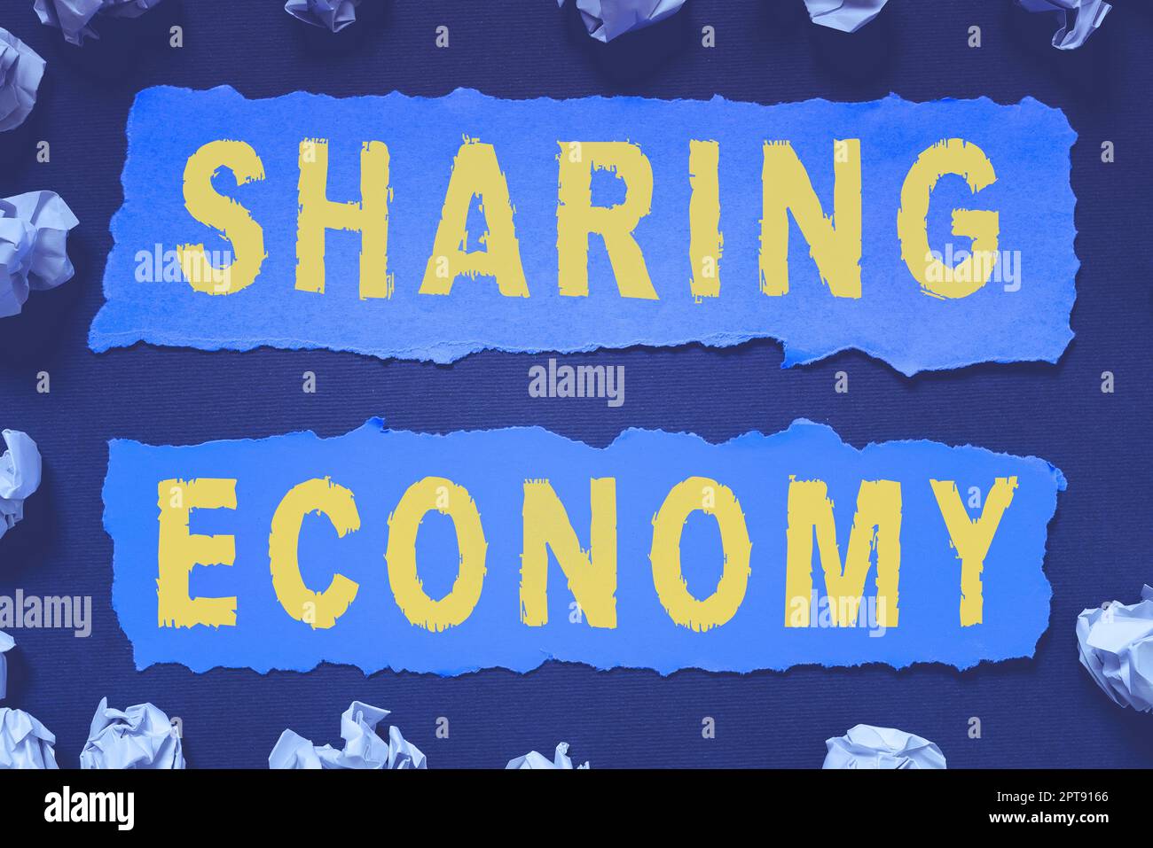 Text caption presenting Sharing Economy, Concept meaning a system where ...
