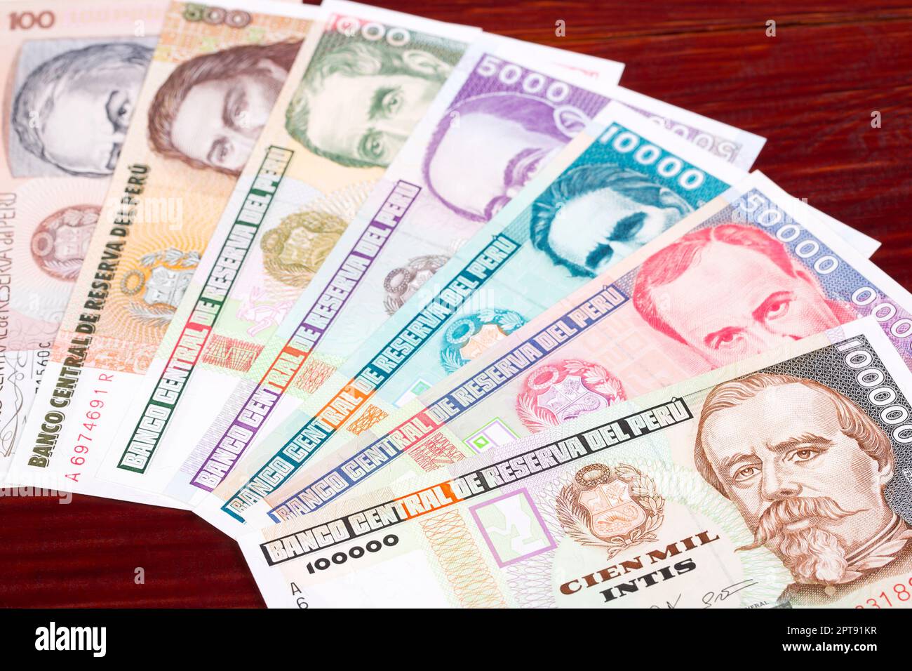 Old Peruvian money - Intis a business background Stock Photo - Alamy