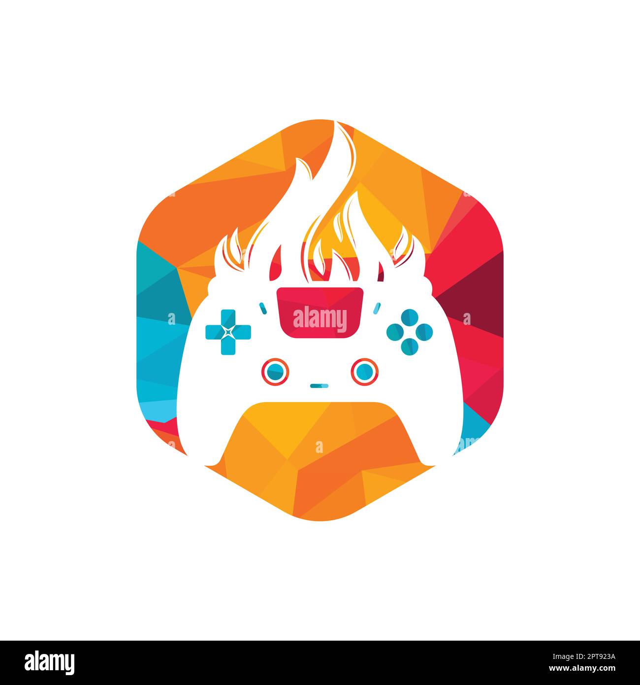 Furious gamer vector logo design. Keypad controller and fire flame ...