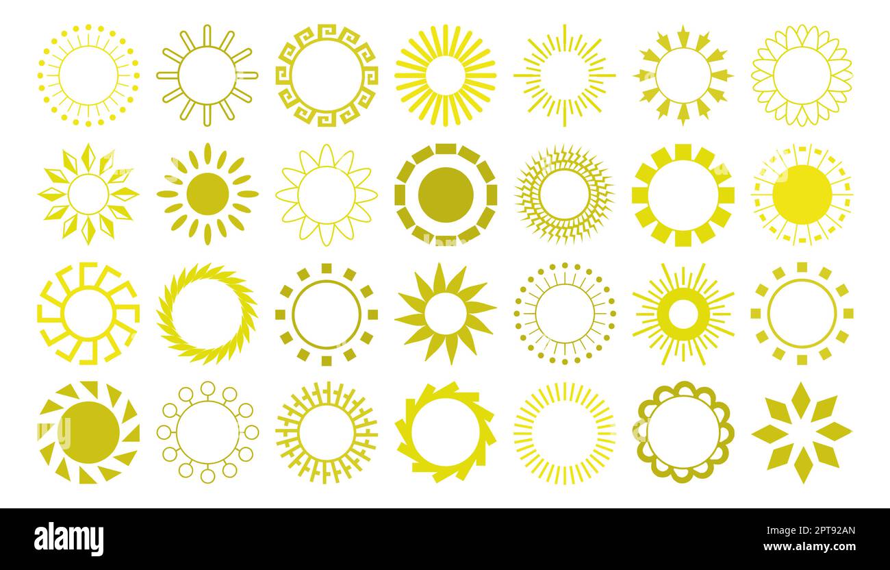 Collection of 28 pieces of abstract different yellow sun on white ...
