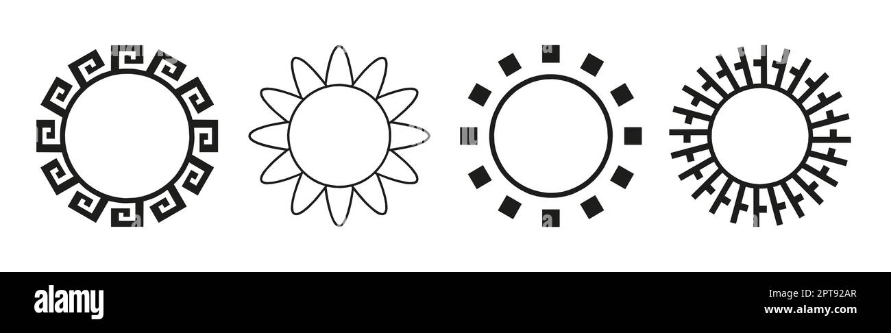 Collection of 4 different black sun abstraction pieces on white ...